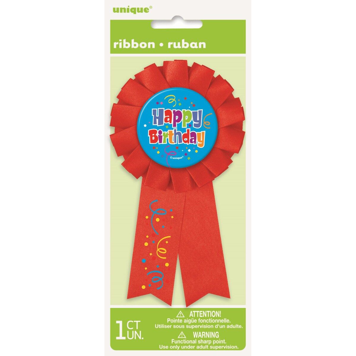 Award Ribbon Happy Birthday - Red Confetti