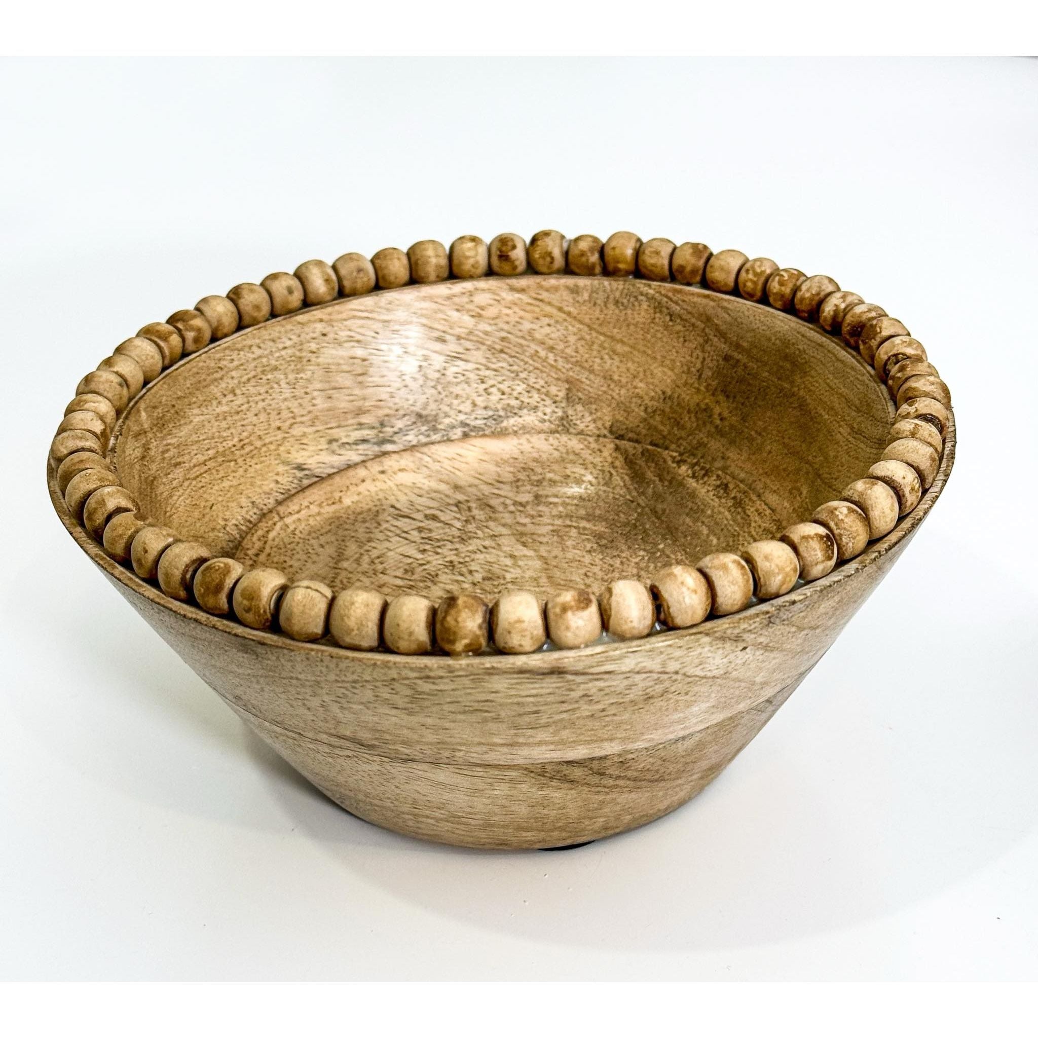 Beaded Bowl Wooden Lime Wash
