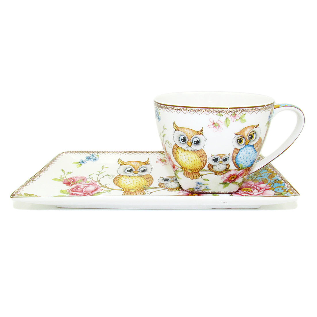 Owls Cup & Saucer Fine China - Breakfast Set