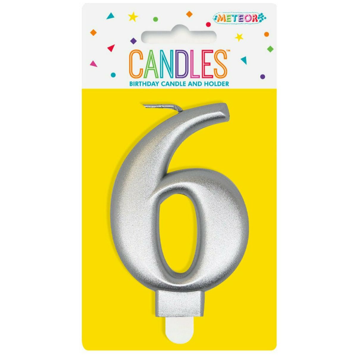 Birthday Candle Number 6 - Metallic Silver