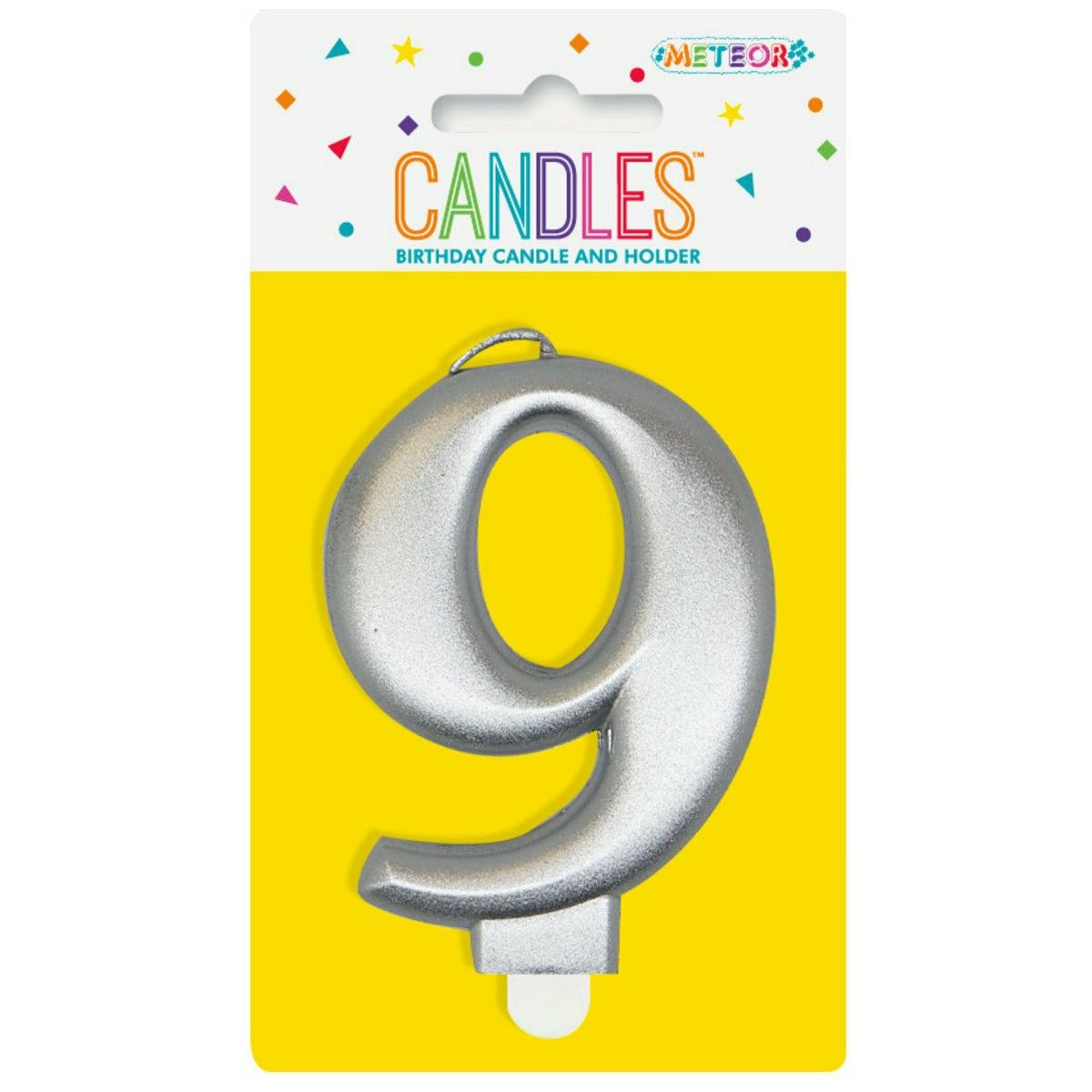Birthday Candle Number 9 - Metallic Silver