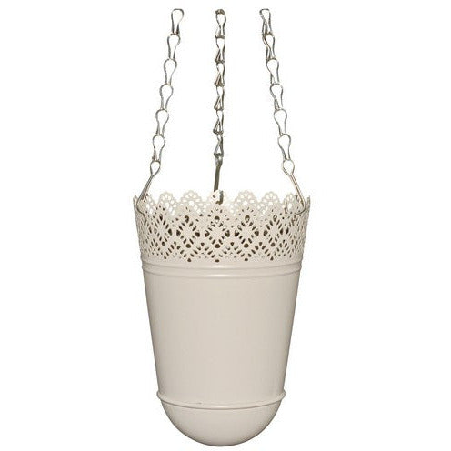 Metal Hanging Bucket with Lace Edging